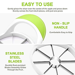 Upgraded 4.72 Inch 8 Super Sharp Blades Stainless Steel Apple Slicer Corer and Divider, With 1 Super Sharp Stainless Steel Peeler, 2 Stainless Steel Fruit Forks and 1 Orange Citrus Peeler Tool