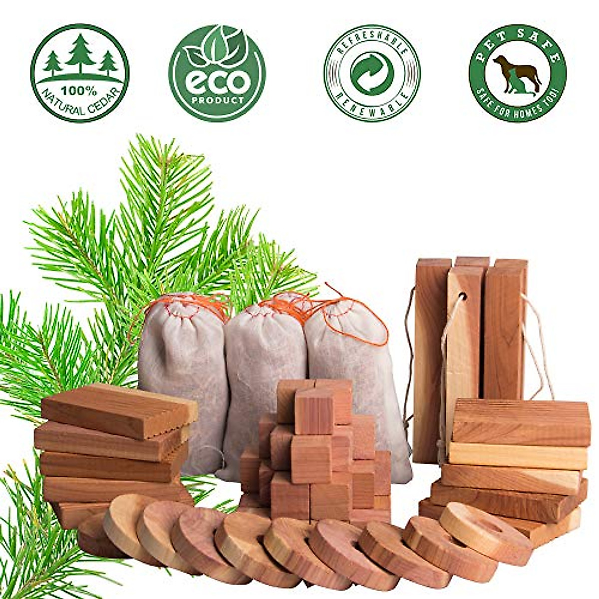 ACMETOP Aromatic Cedar Blocks for Clothes Storage, 100% Natural Cedar Balls Hangers Clothes Protector, Storage Accessories Closets & Drawers (60Pack)
