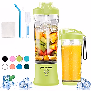 Cordless 21oz Portable Blender BPA Free With Personal Blender Cup, Best For Smoothie, Shakes, and Cocktails, With Durable Stainless Steel Blades, USB-C Rechargeable in Lime By WIZTRONIX