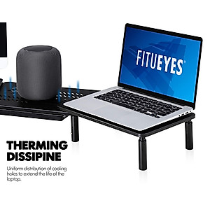 FITUEYES 3 Shelf Monitor Stand with Drawer - Adjustable Computer Monitor Riser, Metal Desktop Stand with Vented, PC Cellphone Cable Management, Office Organization, Black, DT115903MB