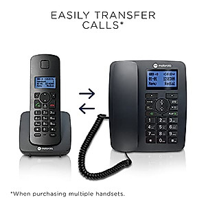 Motorola Voice C42 Corded Phone System + 3 Digital Cordless Handsets w/Answering Machine, Call Block - Black (C4203)