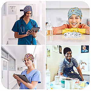 10 Pieces Working Hat with Buttons and Sweatband, Adjustable Bouffant Scrub Caps Women Men Nursing Caps for Nurses (10:5 Printed+5 Solid)
