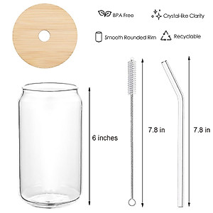 Sohapy Drinking Glasses 4pcs Set, Can Shaped Cups with Bamboo Lids and Glass Straw, 16oz Beer Glasses, Tumbler Cup, Wine Whiskey Cups Iced Coffee Glasses, Ideal for Cocktail, Gift - 2 Cleaning (4)