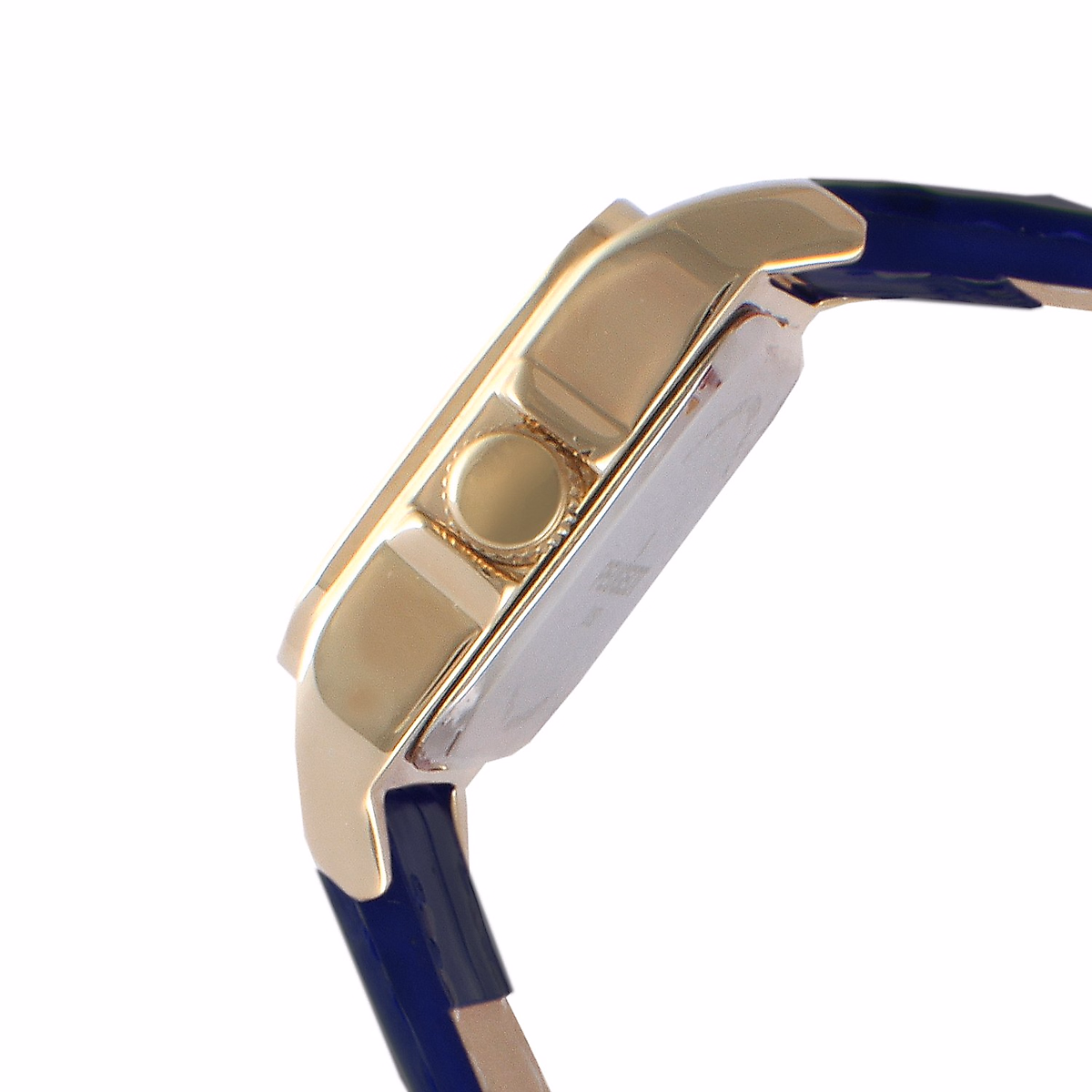 Peugeot Women's 14K Gold-Plated Tank Crystal Bezel Roman Numeral Blue Leather Band Watch 3052BL