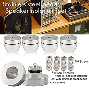 Tertullus 4 Pcs Ball Beads Speaker Isolation Feet Turntable Platform Pads Audio Shock Absorber Subwoofer Isolation Feet 33×30 Pad Speaker Stand(Silver)