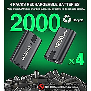 Charger for Xbox One Rechargeable Battery Pack, Charger Station for Xbox One Controller Battery Pack, Xbox One Accessories with 4×1200mAh Xbox Battery Pack for Xbox Series X|S/Xbox One S/X/Elite