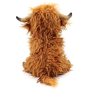 TMEEIHNSS Highland Cow Stuffed Animals Plush Toy Fluffy Bull Animal Doll Soft Gift for Kids Boys Girls, 10 inch Tall