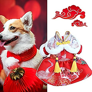 Pet Clothes Exquisite Pattern Dress Up Super Soft Thickened Dog Cat Fleece Lined Dress Pet Winter Outfit Pet Supplies Red S