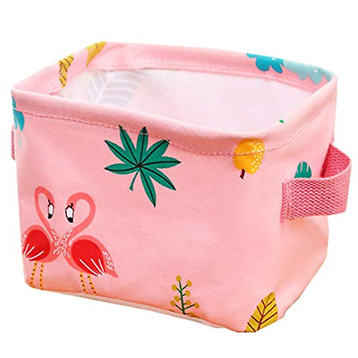 HappyDaily Cotton Linen Desktop Storage Basket, Multifunctional Foldable Household Basket Closet Organizer Toy Container Cosmetic Storage Box (Pink Flamingo)