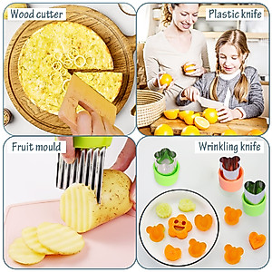 17PCS Wooden Kids Kitchen Knife,4PCS Plastic Serrated Edge Toddler Knife,Nylon Kids knife Set With Kids Apron Gloves Cutting Board Potato Slicers and Peeler DIY Mold,Kids Kitchen Tool for Real Cooking