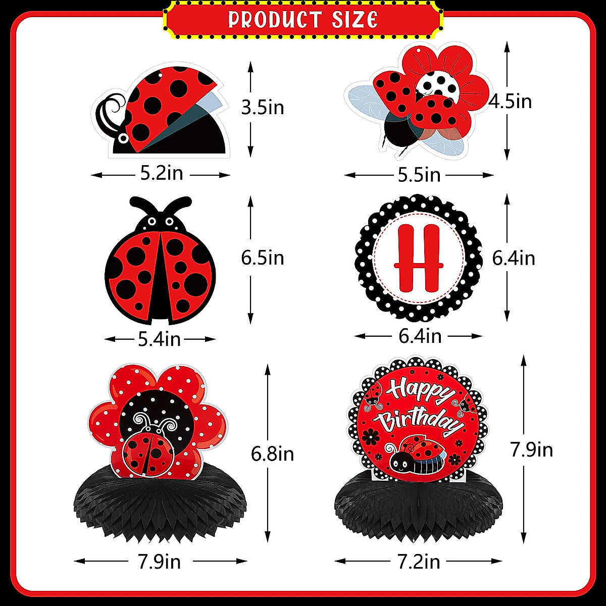 Ladybug Fancy Party Decoration Kit - Cute Birthday Banner, Honeycomb Centerpiece, Hanging Swirls for Girls Birthday Baby Shower Party Supplies