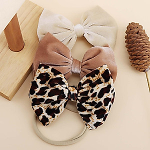 YanJie Velvet Baby Girl Bows Headband Leopard Baby Bows Newborn Handmade Baby Headbands Nylon Hairbands Hair Accessories for Infant Toddlers Kids(4.5 leopard Beige Khaki)
