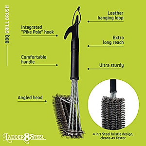 Jolly Green Products 4-in-1 Grill Brush and Scraper, Steel Bristles, Grill Cleaner with 18-Inch Handle, Will Not Scratch or Damage Grate, Perfect BBQ Grilling Gifts for Men