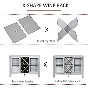 HOMCOM Coffee Bar Cabinet, Sideboard Buffet Cabinet with Removable Wine Rack, Tempered Glass Door and Adjustable Shelves, Wine Cabinet for Living Room, Kitchen, Entryway, Gray