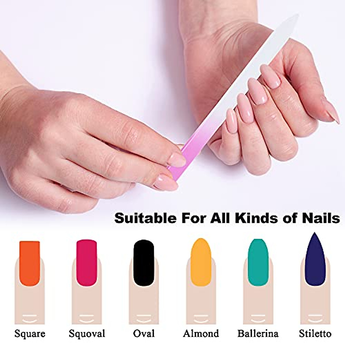 Glass Nail File with Case, EAONE 3 Pack Crystal Nail Files for Natural Nails, Double-Sided Etched Filing Surface Nail Filer, Professional Manicure Nail Care Czech Glass File- Gradient Mix Color