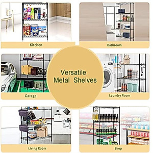 wenyuyu 5 Tier Storage Shelf Rack Black Metal Heavy Duty Wire Shelving Unit Organizer Shelves for Pantry Garage Closet Kitchen Laundry Bathroom (Black)