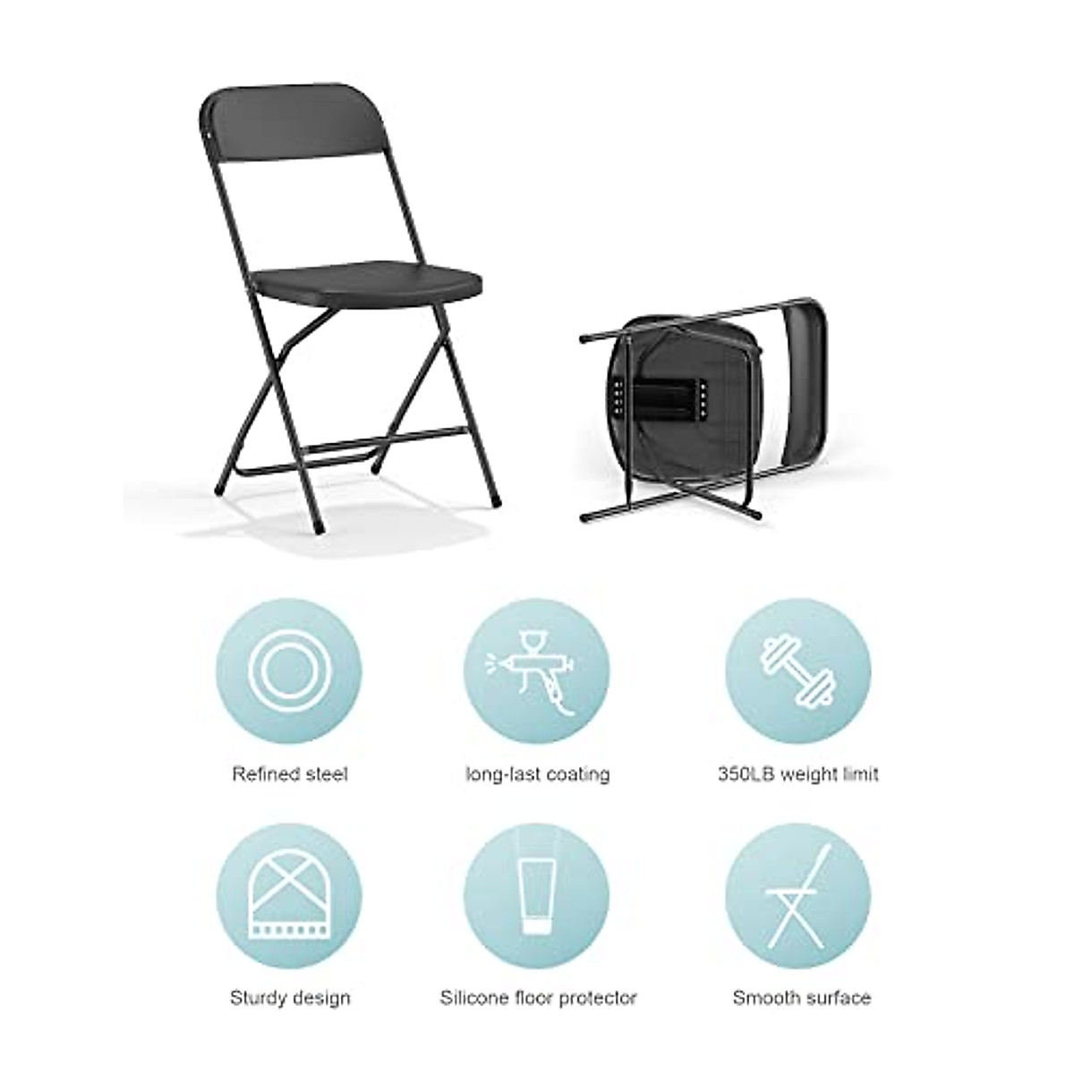 Nazhura Foldable Folding Chairs Plastic Outdoor/Indoor 650LB Weight Limit (Black, 6 Pack)