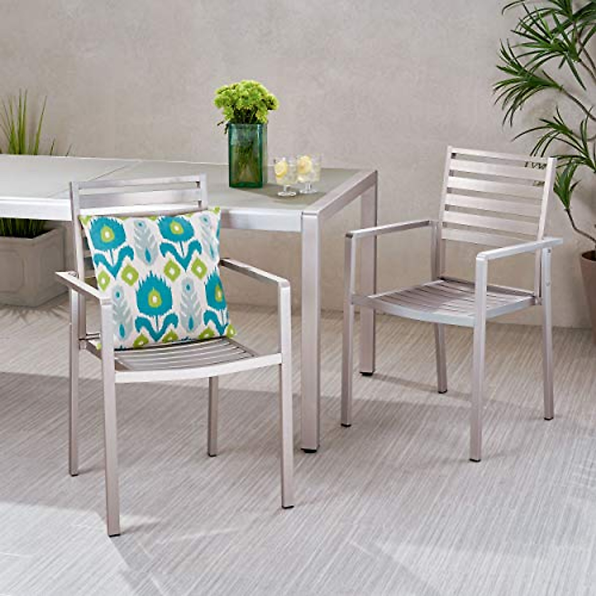 Daisy Outdoor Modern Aluminum Dining Chair (Set of 2), Silver