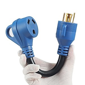 Generator to RV Adapter 30 Amp,NEMA L14-30P to TT-30R 4 Prong to 3 Prong Plug Adapter for Generator to 30 Amp RV Extension Cord,Load Up to 30 Amp 125V 3750W,10/3 AWG,12 inch(4 Prong 30M30F)