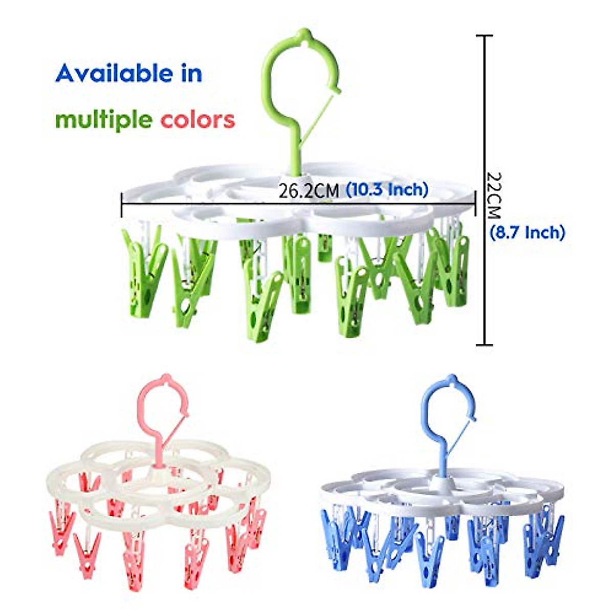 Clothespin Rack Laundry Drying Rack,Clothes Hangers with 16 Clips,Clip Hanger Drip Hanger for Drying Underwear,Baby Clothes,Socks,Bras,Towel,Pants,Hat,Scarf,Cloth Diapers,Gloves (Green)