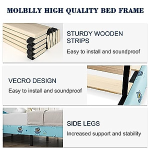 Molblly Twin Bed Frame Upholstered Platform with Headboard and Strong Wooden Slats, Strong Weight Capacity, Non-Slip and Noise-Free,No Box Spring Needed, Easy Assembly,Light Blue