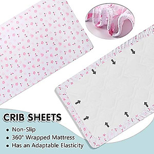Honkaii Elephant Crib Bedding Set 4Pcs for Girls with Comforter Fitted Sheet Crib Skirt Diaper Stacker, Machine Washable, Suitable for 28 x 52 Inch Cribs, Lovely Nursery Crib Sets for Baby(Pink)