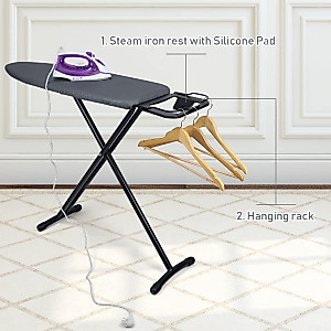 Duwee 13"x38" Ironing Board with Heat Resistant Cover and Thicken Felt Pad, Folding Adjustable Height Large Ironing Board,Heavy Sturdy Legs,Black