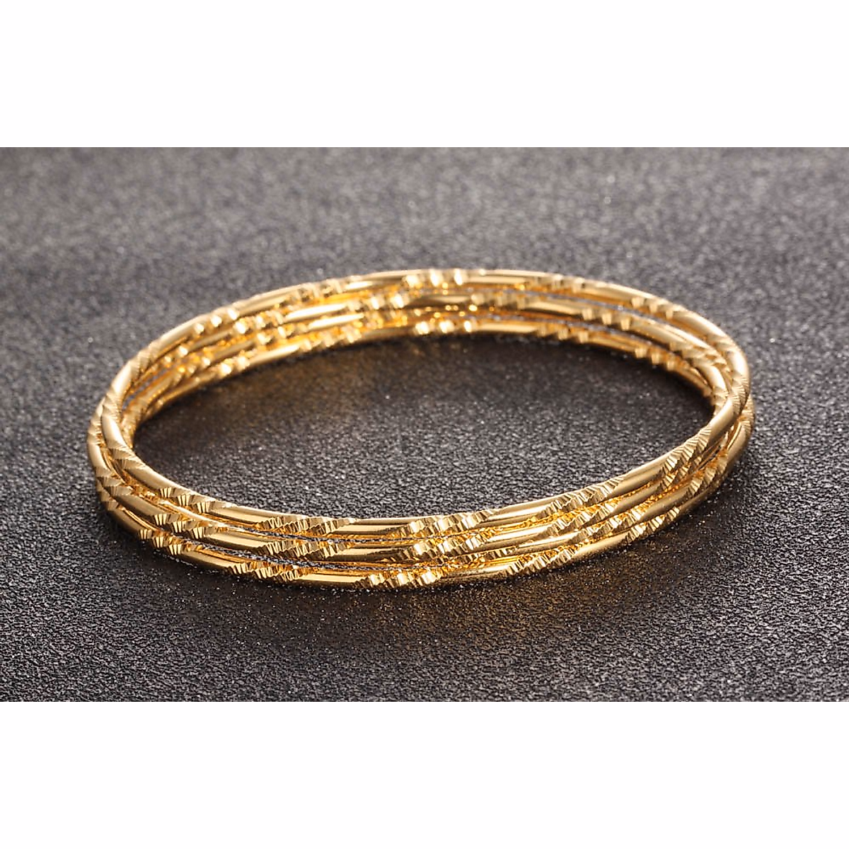 Jaline Jarlinwel 4 Sets Gold Tone Stainless Steel Multi Textured Round Bangle Bracelet Set For Women Girls