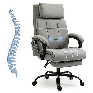 AVAWING Ergonomic Office Chair, Big and Tall Heated Massage Executive Office Chair, Adjustable High Back Cushion Lumbar Back Support Home Office Desk Chair with Foot Rest, 6-Point Vibration, Grey