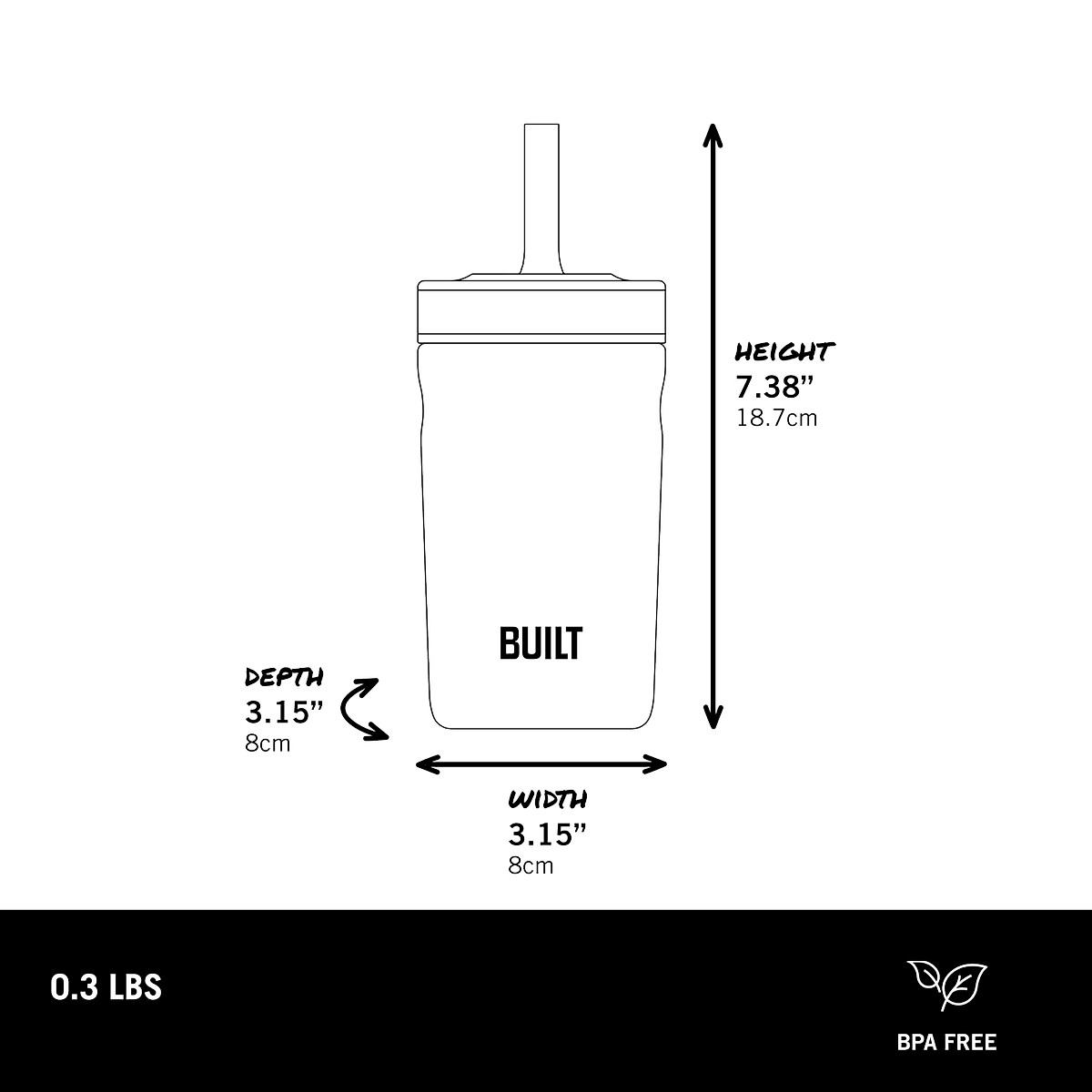 Built 16 fl oz Single-Walled Tritan Straw Seal Bedford Tumbler, Straw Lid Spill-resistant Travel Cup Keep Drinks Cold for Home Travel, Sea Glass