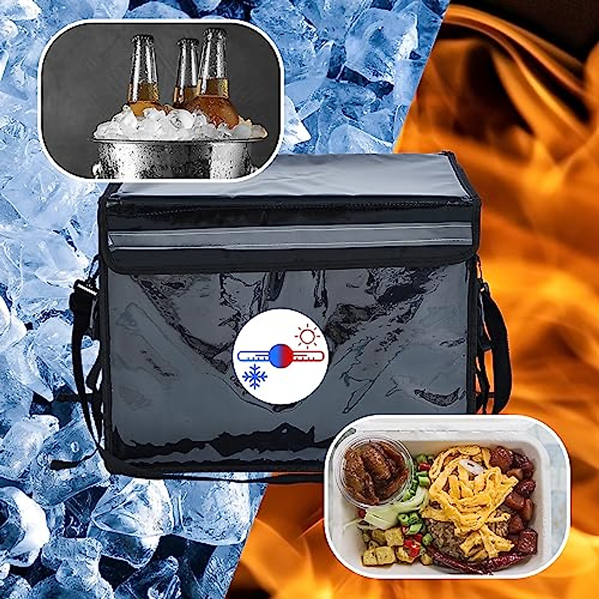 Tanlade 2 Pack Insulated Food Delivery Bag Cooler Catering Bag Waterproof Foldable Grocery Bags with Zippered Top Frame Cup Holder Partition Bottom Plate for Camping Catering Food Transport
