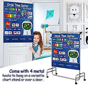 Circle Learning Time Center Pocket Chart Calendar Set, Educational Pocket Chart Learning Shape, Color Classroom Pocket Chart-Number Pocket Chart Wording Rhyme Pictures Pocket Chart
