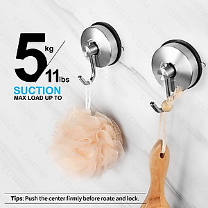 Yohom Suction Cup Hooks for Shower Stainless Steel Heavy Duty Kitchen Towel Hook Utensils Hanger Bathroom Shower Towel Holder for Loofah Storage Rack Wall Decor Wreath Hanging Hook 2Pcs Brushed Finish