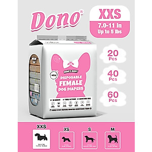 Dono Dog and Cat Diapers Female-60PCS, Disposable Female Dog Period Diapers for Heart with Wetness Indicator, Super Absorbent Doggie Puppy Diapers Female for XXS,Small Medium Large Dogs