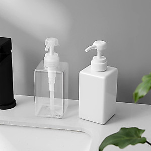 Pump Bottle, 15oz/450ml Refillable Plastic Empty Lotion Soap Dispenser Liquid Container for Shampoo or Body Wash, 2 Pack Clear