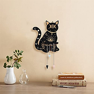 CRASPIRE Small Crystal Shelf Cat Black Crystal Display Shelf Magical Boho Wooden Witch Altar Wall Mounted Hanging Rustic Crystal Holder Stand with 3 Pieces Crystals Stones for Wall Decor