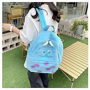 HOKMAH Kawaii Fuzzy Backpack Daypack, Cute Y2K Fluffy Animals Design Chic Cartoon Furry Daypack Bookbag Daily Use Shoulder Bag (blue)