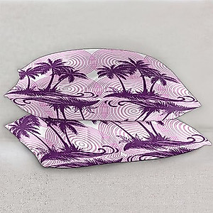 Palms Trees Satin Pillow Cases Silk Satin Pillowcase for Hair and Skin Standard Set of 2 Super Soft Silk Pillowcase with Envelope Closure (20x26 in)