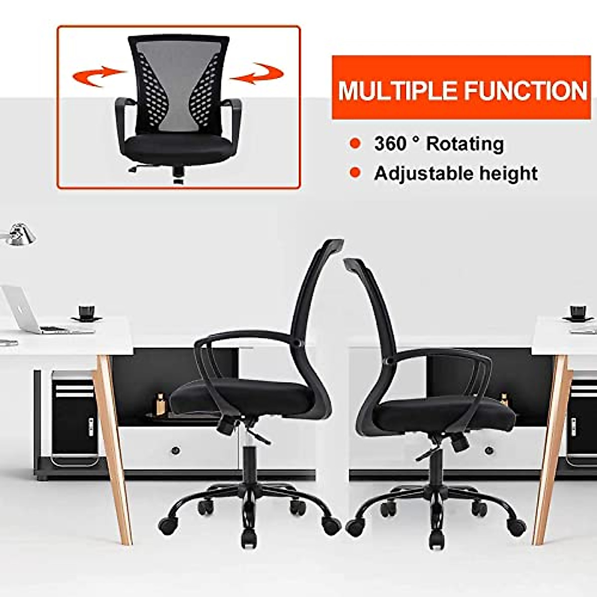 TYNB Home Office Chair Ergonomic Desk Chair Mesh Computer Chair Black Conference Room Chairs with Lumbar SupportCute Desk Chair for Home Meeting Room Office Room, MC-GF411-Black, 19.3x17.7x41.1 in