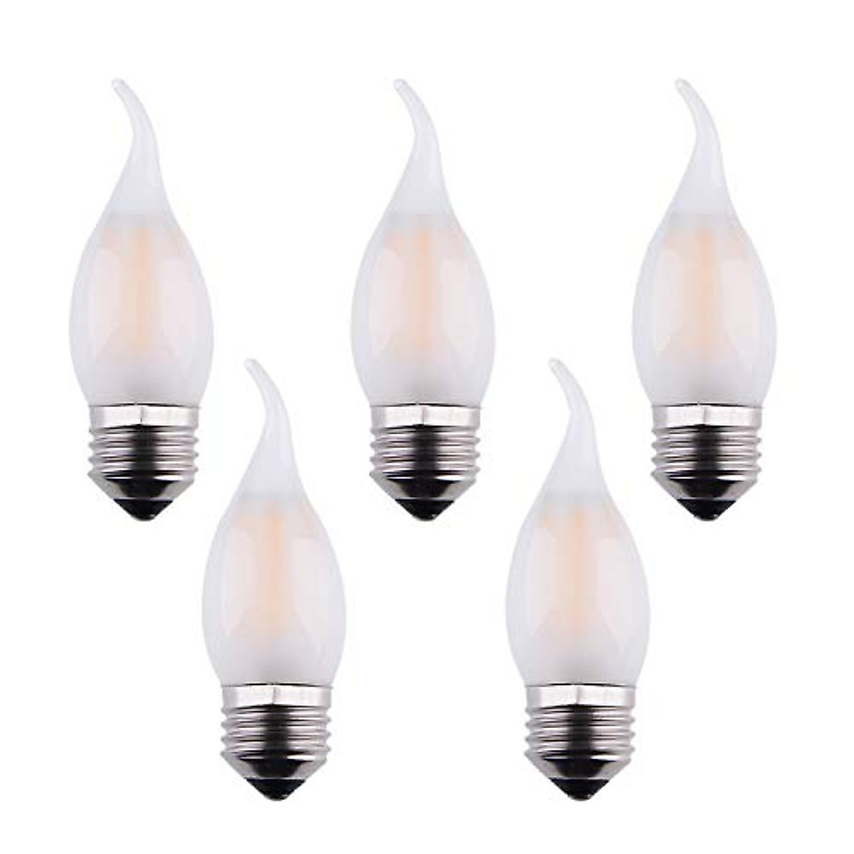 OPALRAY C35 4W(40W Incandescent Equivalent) LED Candelabra Bulb, LED Filament Light, Normal E26 Base, 2700K Warm White Light, Dimmable, Frosted Glass, Flame Tip, 5 Pack