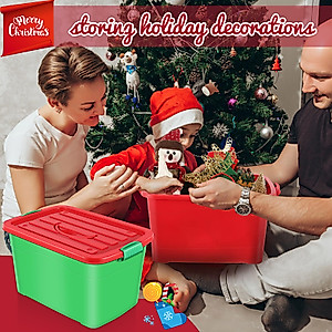 Abbylike 33 Quarts Christmas Storage Bin Holiday Seasonal Storage Totes with Lids Red Green Christmas Ornament Storage Containers for Christmas Home Organization Holiday Decoration(4 Packs)