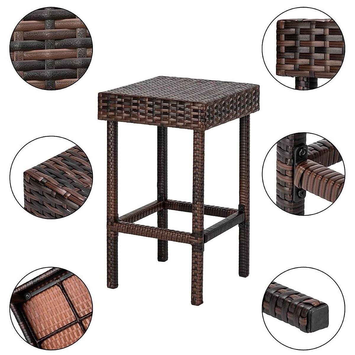 FRITHJILL Patio Bar Stool Set of 4, Outdoor Wicker 24-inch Bar Height Stools, Brown Backyard Rattan Chair