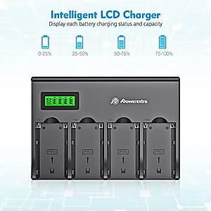 Powerextra 4-Channel Battery Charger with LCD Display for Sony NP-F970, NP-F960, NP-F950, NP-F930, NP-F770, NP-F750, NP-F570, NP-F550 Camera Battery