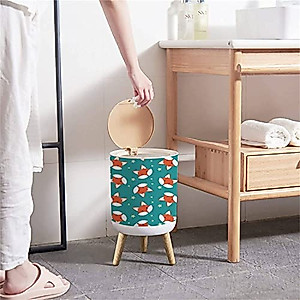 Small Trash Can with Lid Cute Cartoon Foxes Seamless with Foxes Faces Round Recycle Bin Press Top Dog Proof Wastebasket for Kitchen Bathroom Bedroom Office 7L/1.8 Gallon