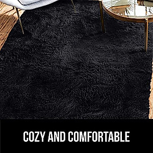 Gorilla Grip Soft Faux Fur Area Rug, Washable, Shed and Fade Resistant, Grip Dots Underside, Fluffy Shag Indoor Bedroom Rugs, Easy Clean, for Living Room Floor, Nursery Carpets, 6x9 FT, Jet Black