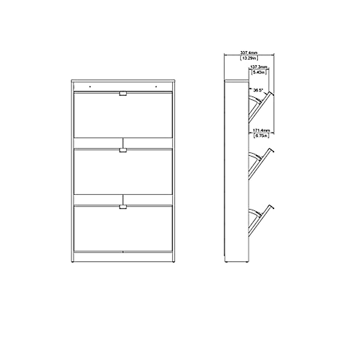 Pemberly Row Modern 3 Drawer Shoe Cabinet, 9-Pair Shoe Rack Storage Organizer in Black Matte