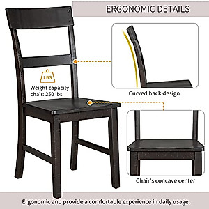 Danxee 7 Piece Solid Wood Dining Room Set, Retro Industrial Style Kitchen Table Set Extendable Table with 18” Leaf and Six Wood Chairs, Rectangle Table with Chairs for Limited Space (Espresso)