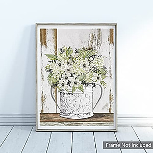 Rustic Floral Wall Art Country Bathroom Wall Decor Farmhouse Style Poster White Flower Canvas Prints Jar Flower Wall Art Home Decor for Bathroom Bedroom Living Room 16x24 Inch No Frame