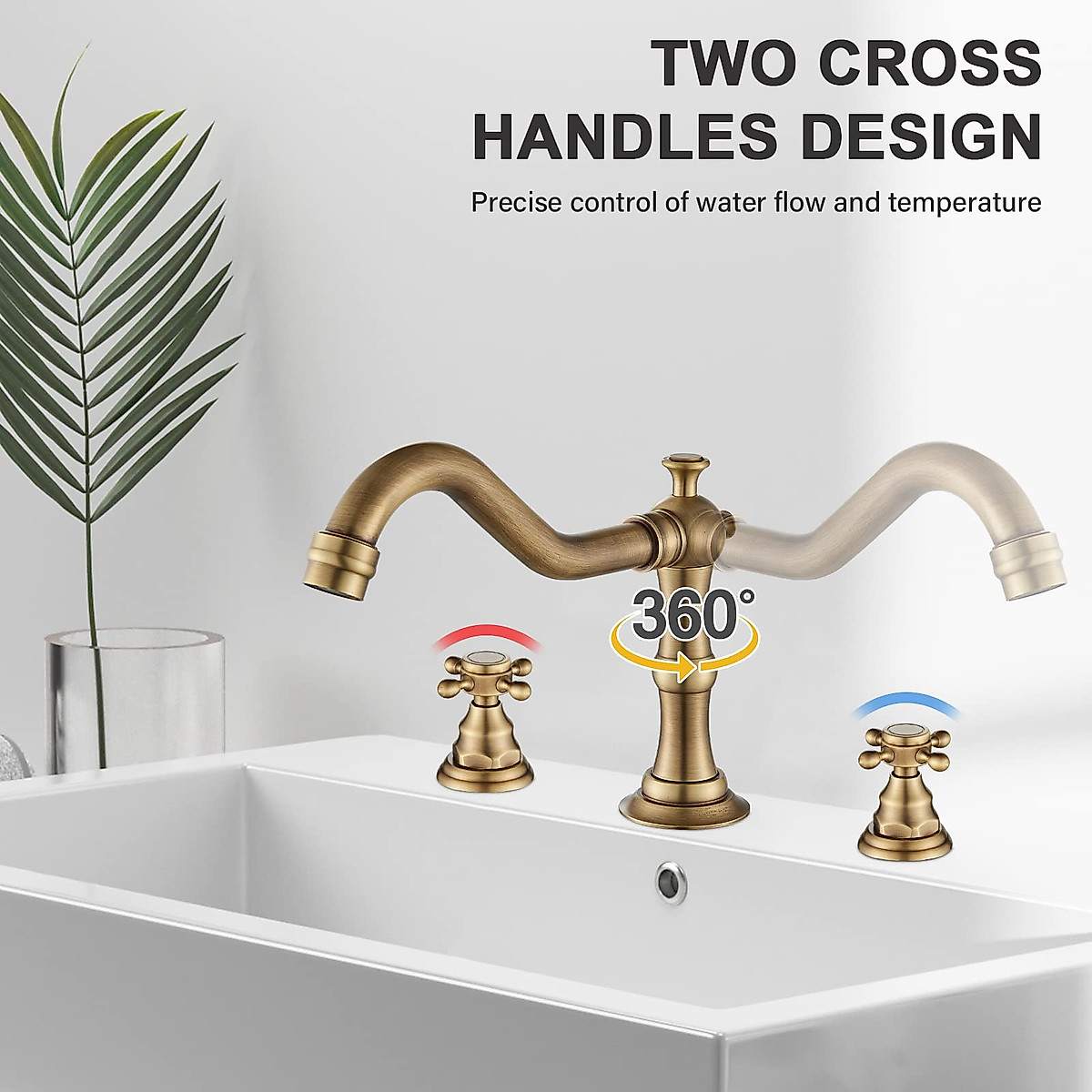 𝐕𝐨𝐭𝐚𝐦𝐮𝐭𝐚 𝐁𝐚𝐭𝐡𝐫𝐨𝐨𝐦 𝐒𝐢𝐧𝐤 𝐅𝐚𝐮𝐜𝐞𝐭 Antique Brass Bathroom Faucets for Sink 3 Hole 8 Inch Widespread Bathroom Faucet 2 Handles Faucet for Bathroom Sink with Pop Up Drain
