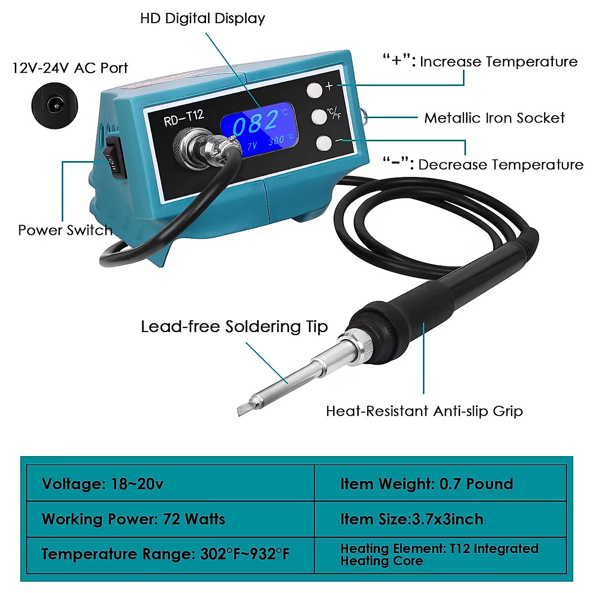 Cordless Soldering Iron Station for Makita 18V Max Battery (Battery NOT Included) with Digital Display, Auto-Sleep, °C/°F Conversion, Welding Tool for DIY, Appliance Repair, Watch Repair, Wire Welding